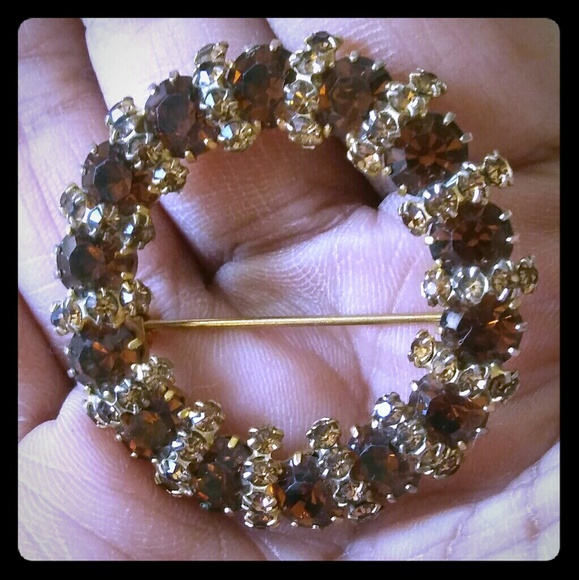 Jewelry | Vintage Art Deco Amber Rhinestone Wreath Brooch | Poshmark